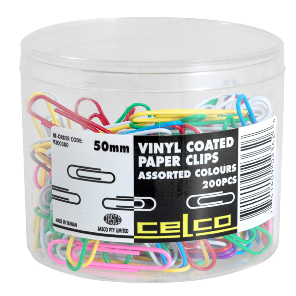 CMR - CELCO COLOURED PAPER CLIPS 50MM TUB 200